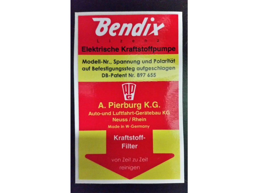 Bendix fuel pump sticker High Quality | Hardt Classic Parts